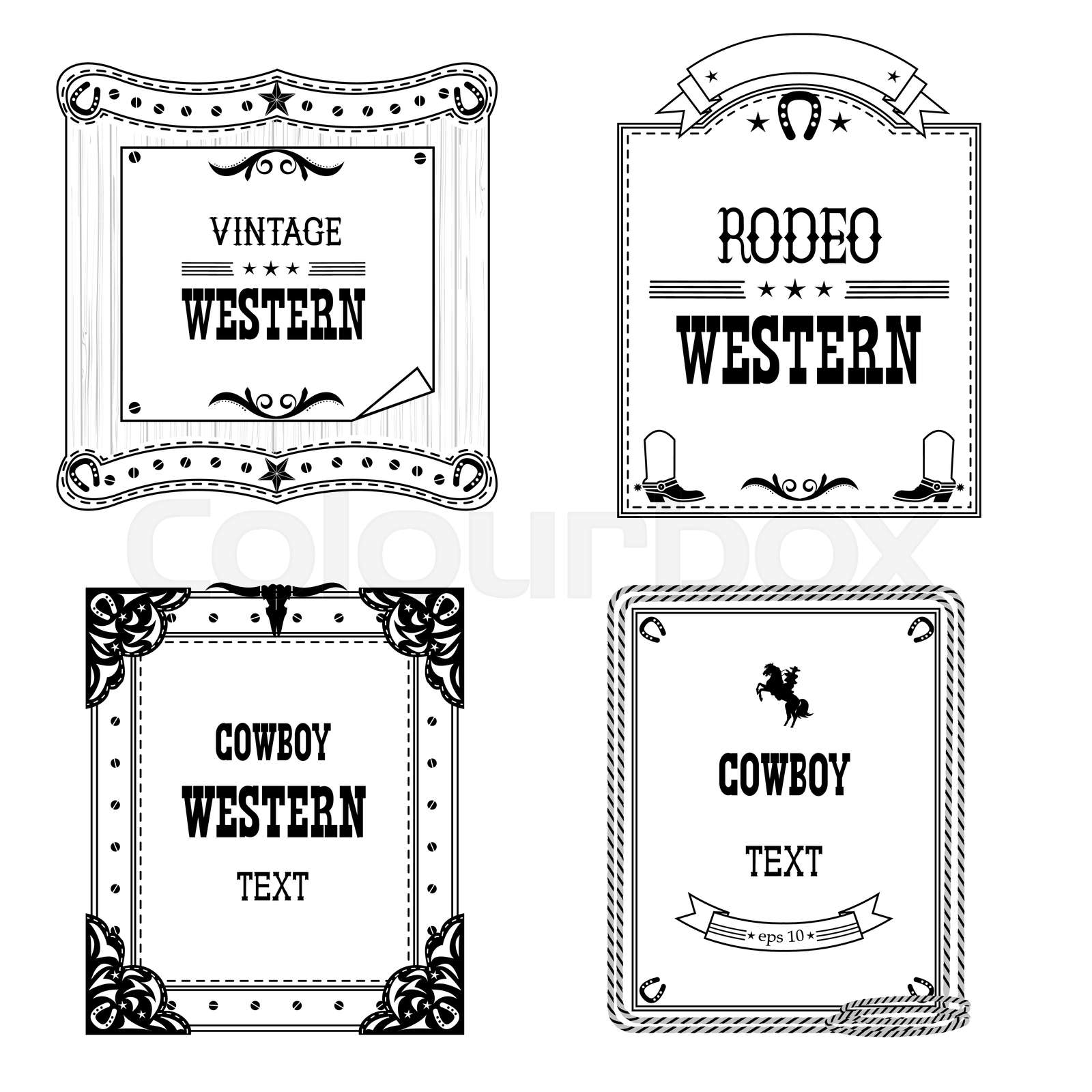 set of labels and frames in Western style isolated for design | Stock ...