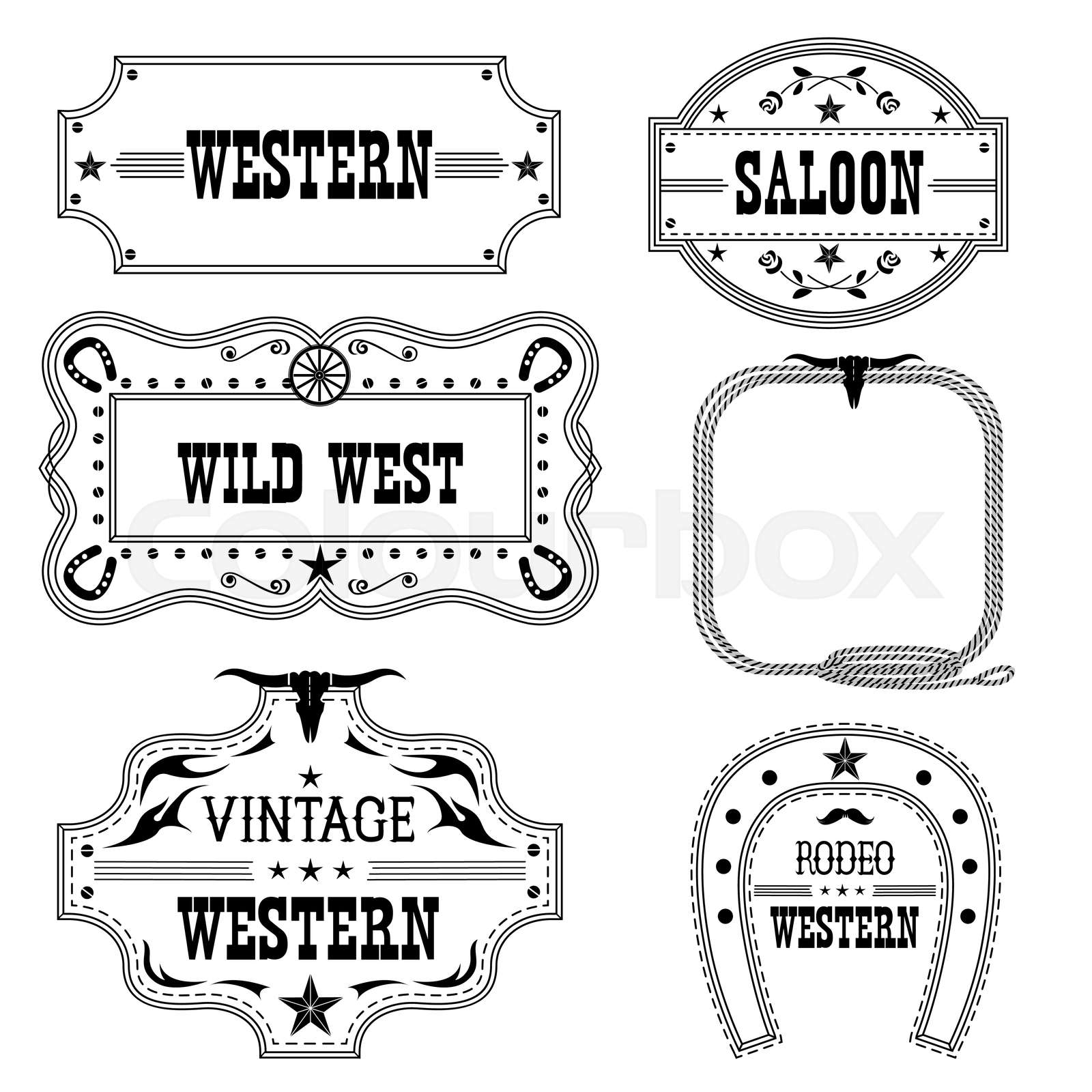 Western vintage labels isolated on white for design | Stock vector ...
