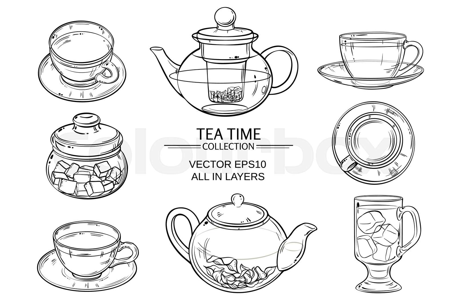 glass tea set sketch | Stock vector | Colourbox
