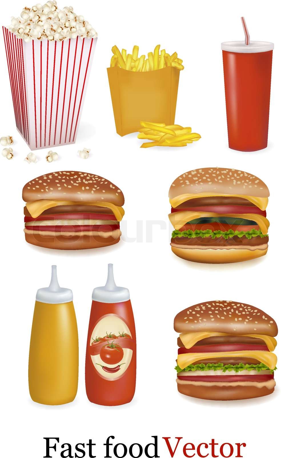 Group of fast food products. Vector illustration. | Stock vector ...