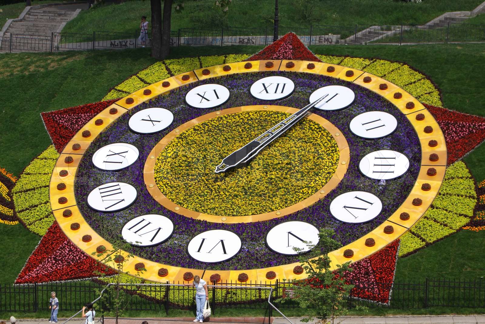 Flower clock is Kyiv, Ukraine. It is one of the biggest flower clock in ...