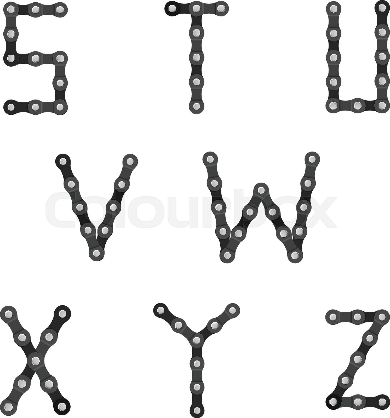 Bike chain alphabet S to Z | Stock vector | Colourbox