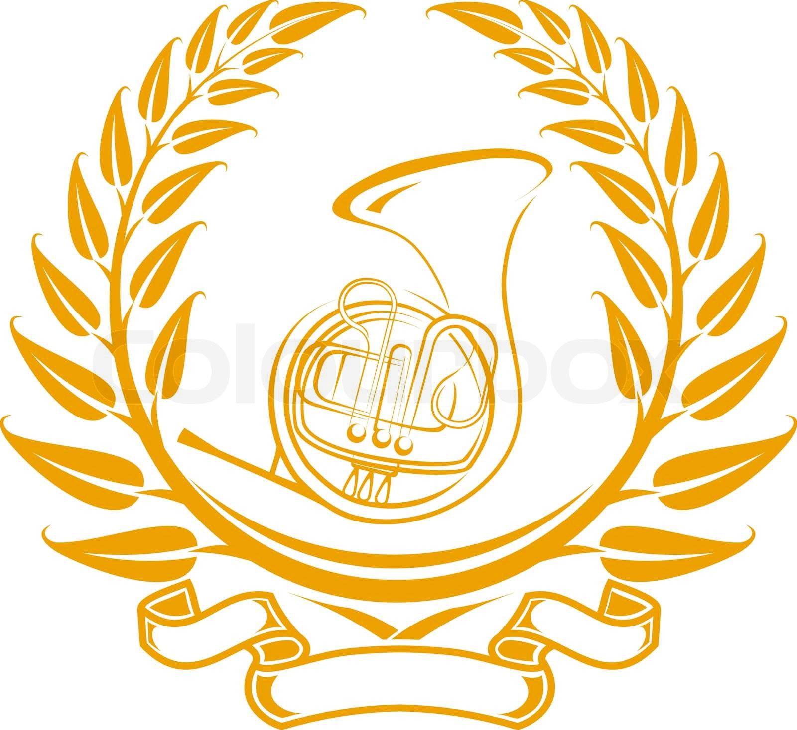 Trombone symbol in laurel wreath isolated on white | Stock vector ...