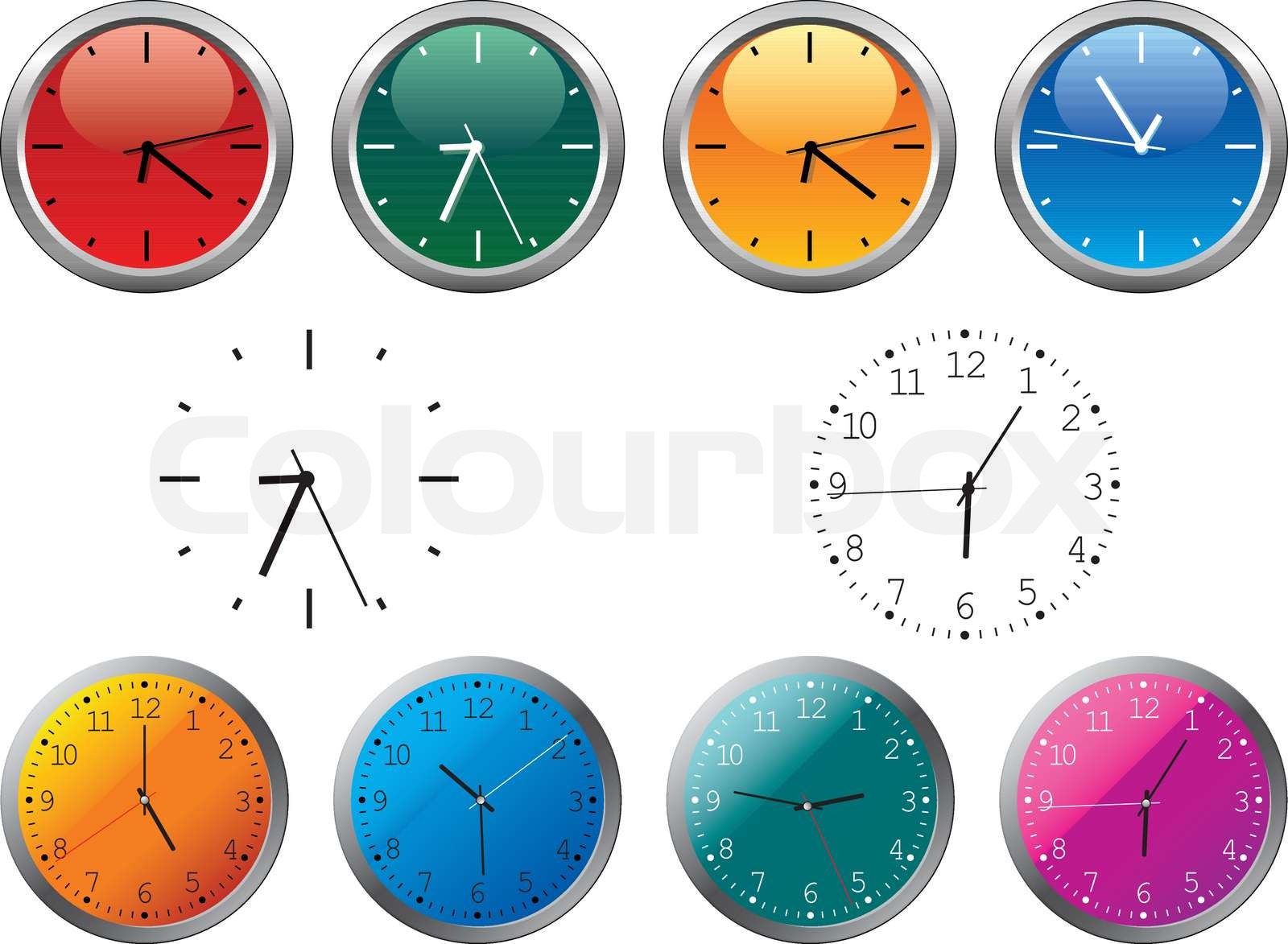 Office clocks and dial isolated on white | Stock vector | Colourbox