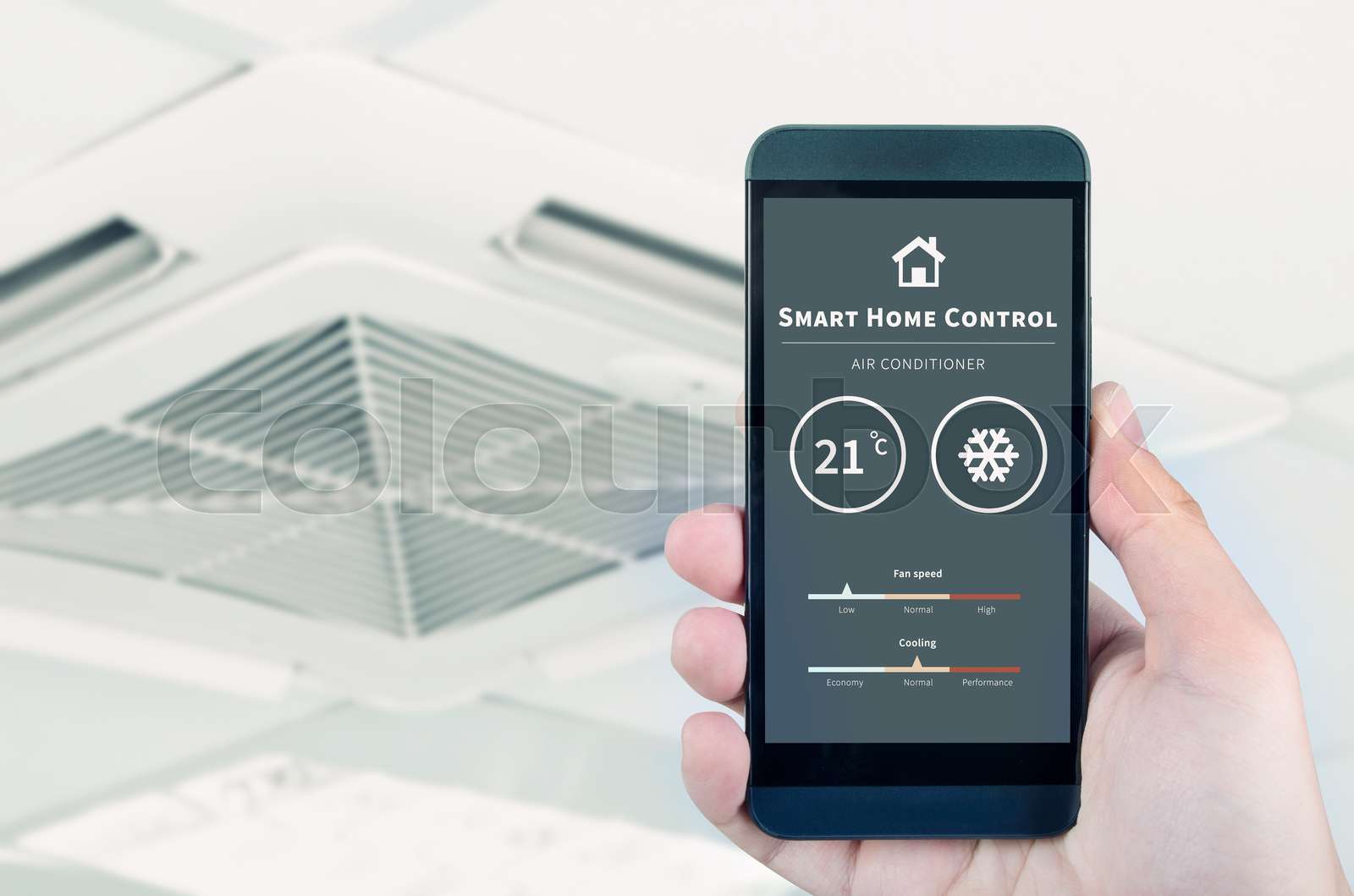 Air conditioner remote control with smart home system. | Stock image ...