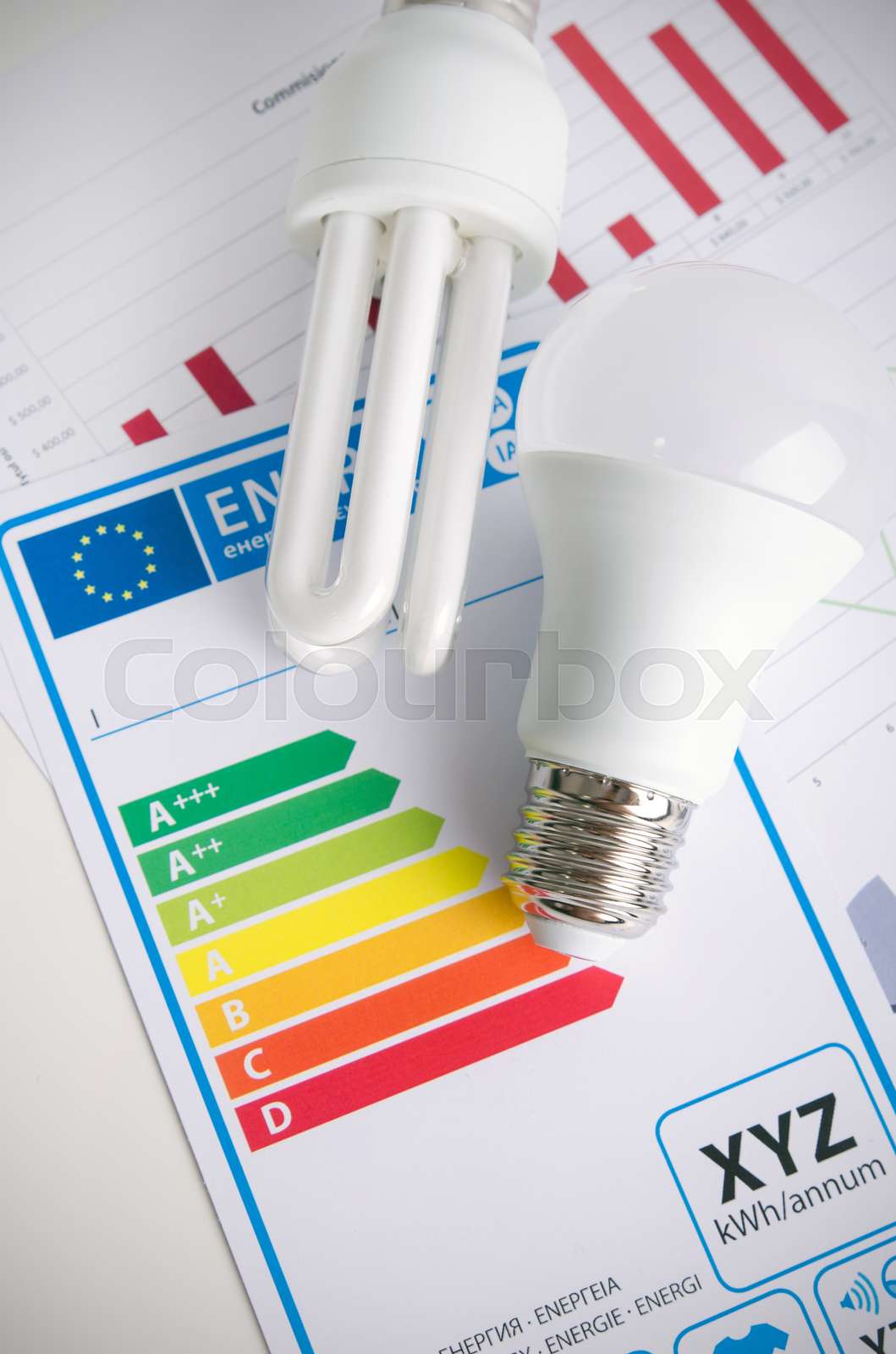 LED light bulb on energy efficiency chart | Stock image | Colourbox
