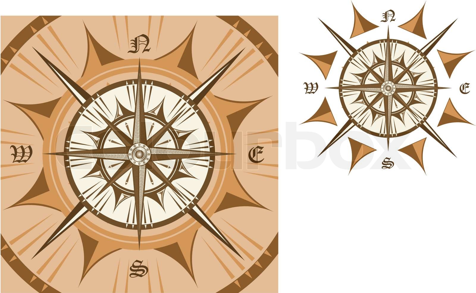 Medieval compass isolated on white background for travel design | Stock ...