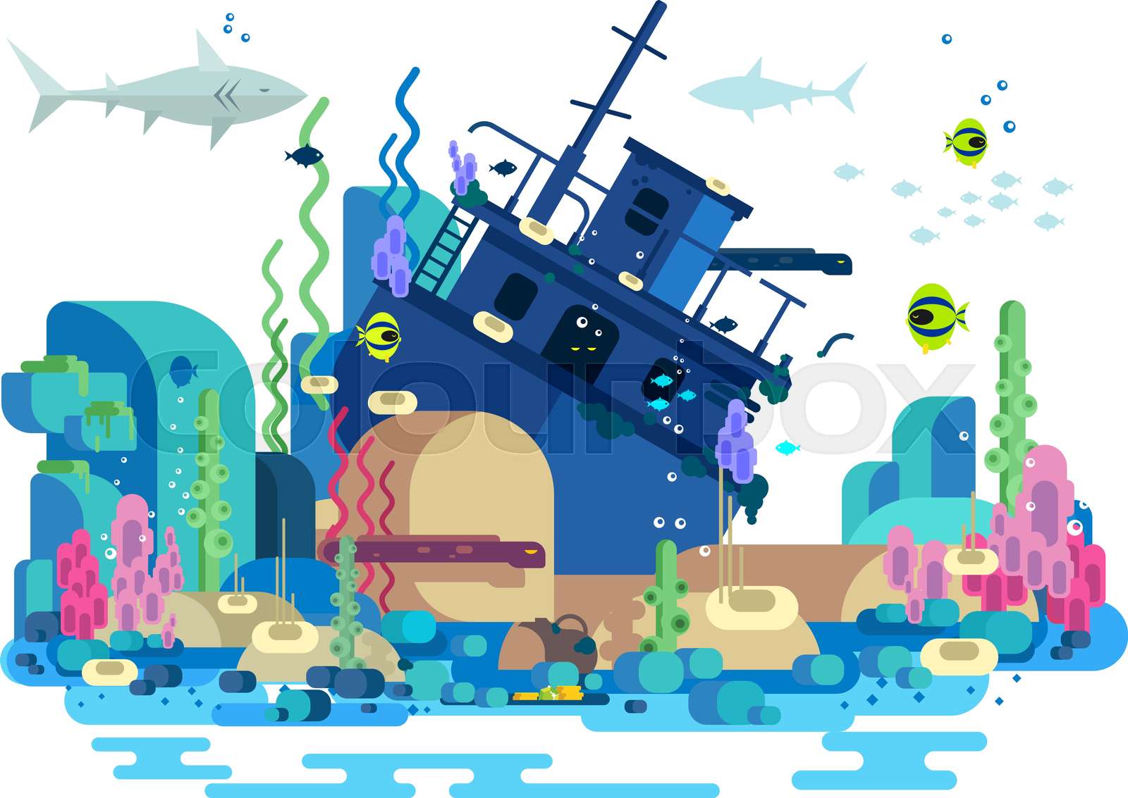 Sunken ship under water | Stock vector | Colourbox