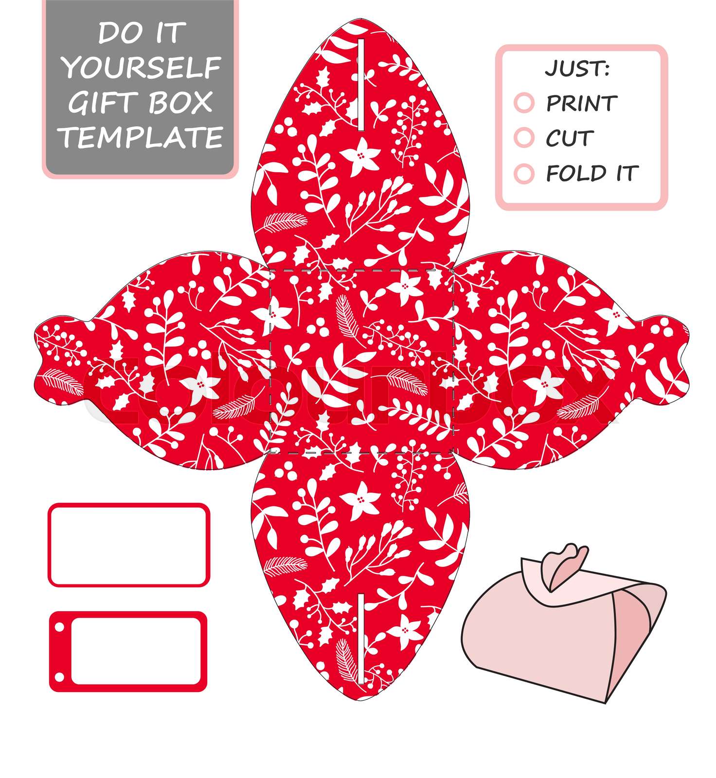 Christmas vector gift packaging template. Favor, gift box die cu ...