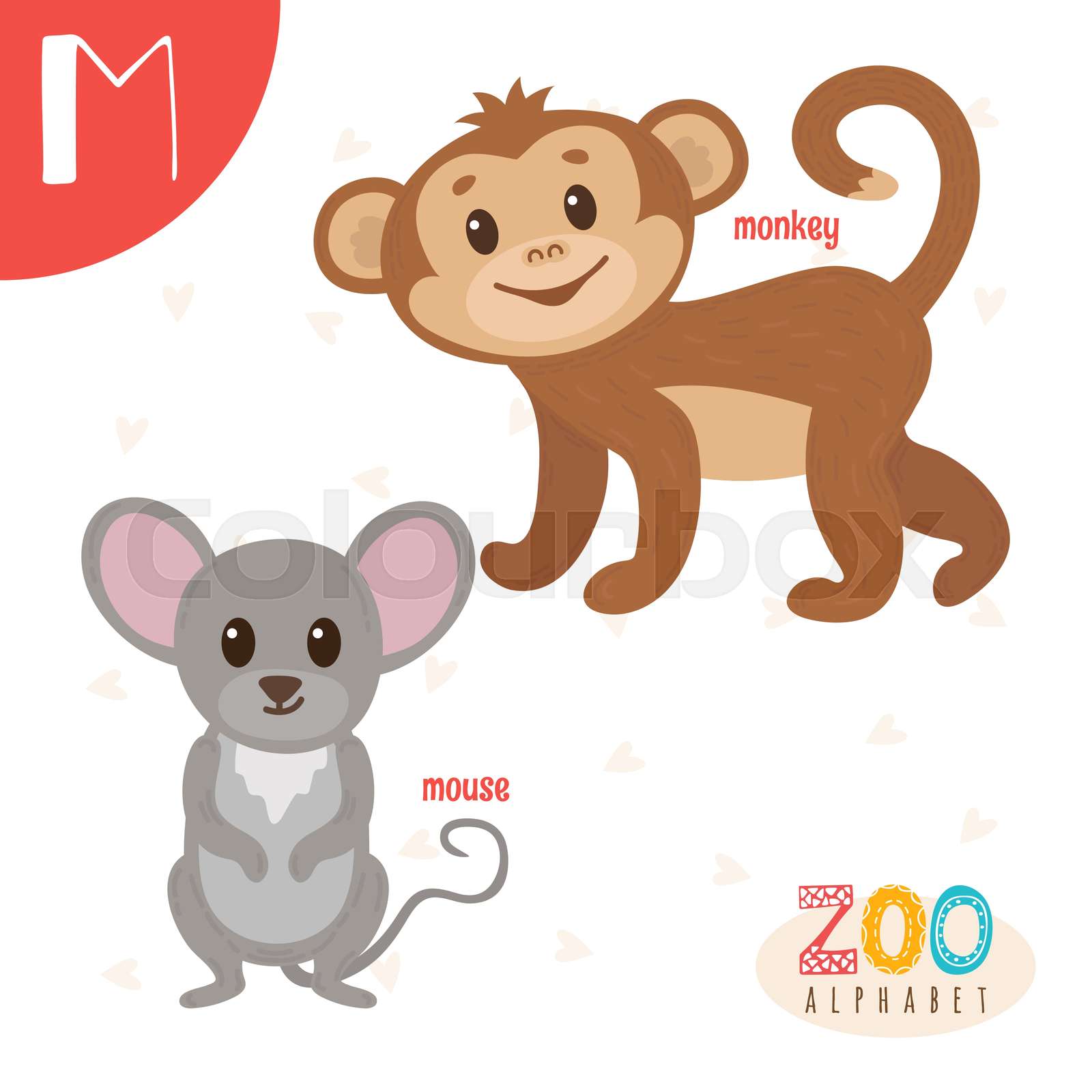 Letter M. Cute animals. Funny cartoon animals in vector. ABC book ...