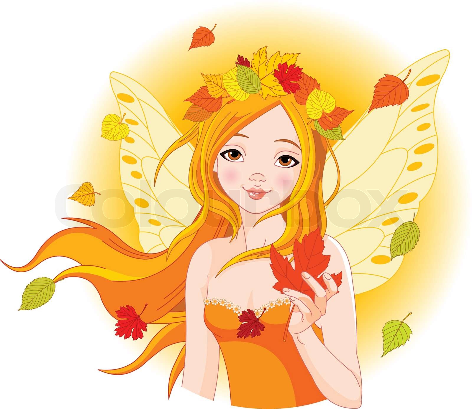Illustration of beautiful Autumn fairy with Maple Leaf | Stock vector ...
