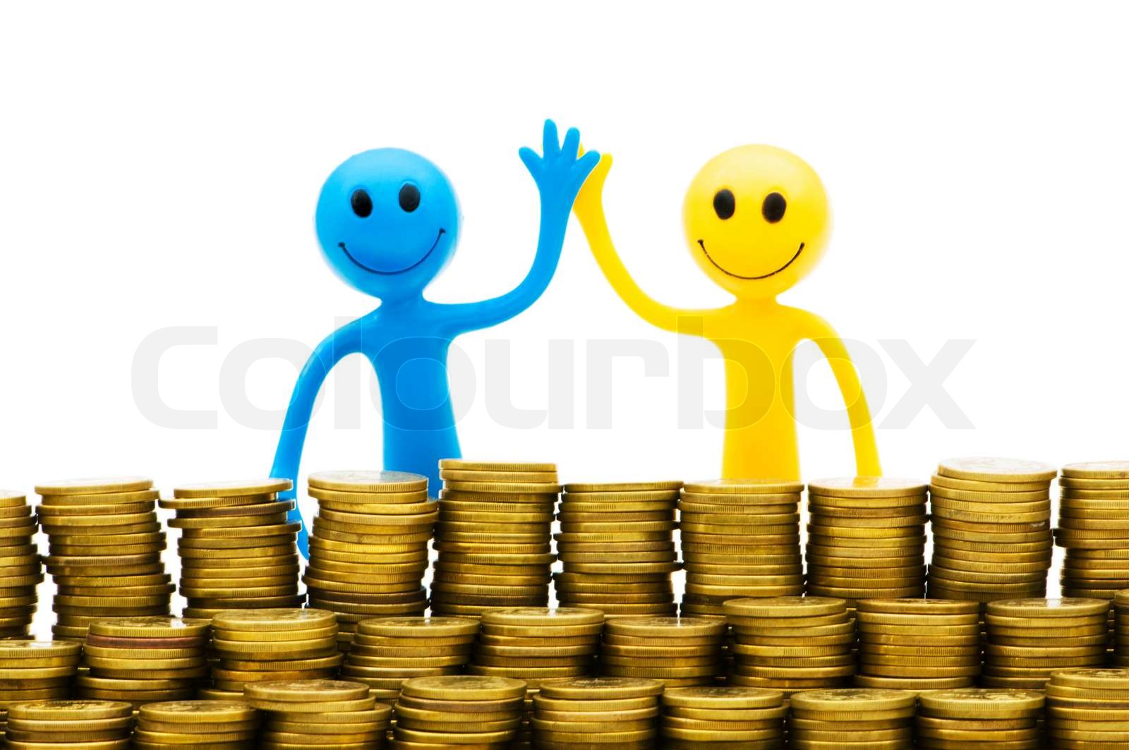 Smiley and coins isolated on the white | Stock image | Colourbox