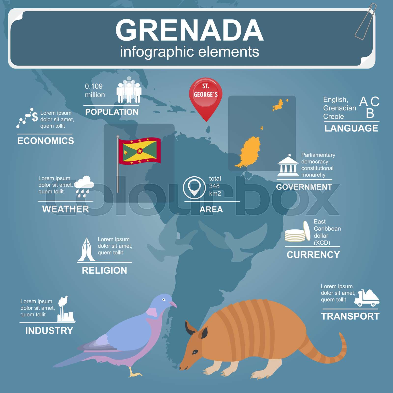 Grenada infographics, statistical data, sights. Antillean Armadillo ...