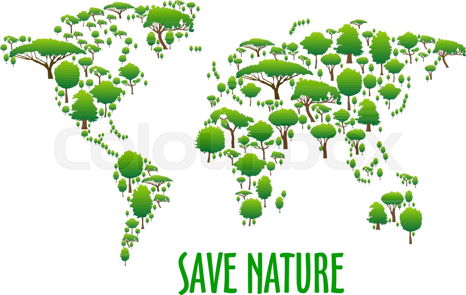 World map with green trees for eco design | Stock vector | Colourbox
