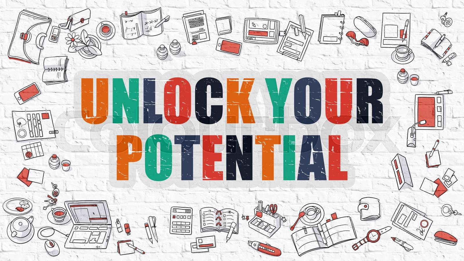 Unlock Your Potential Concept with Doodle Design Icons. | Stock image ...