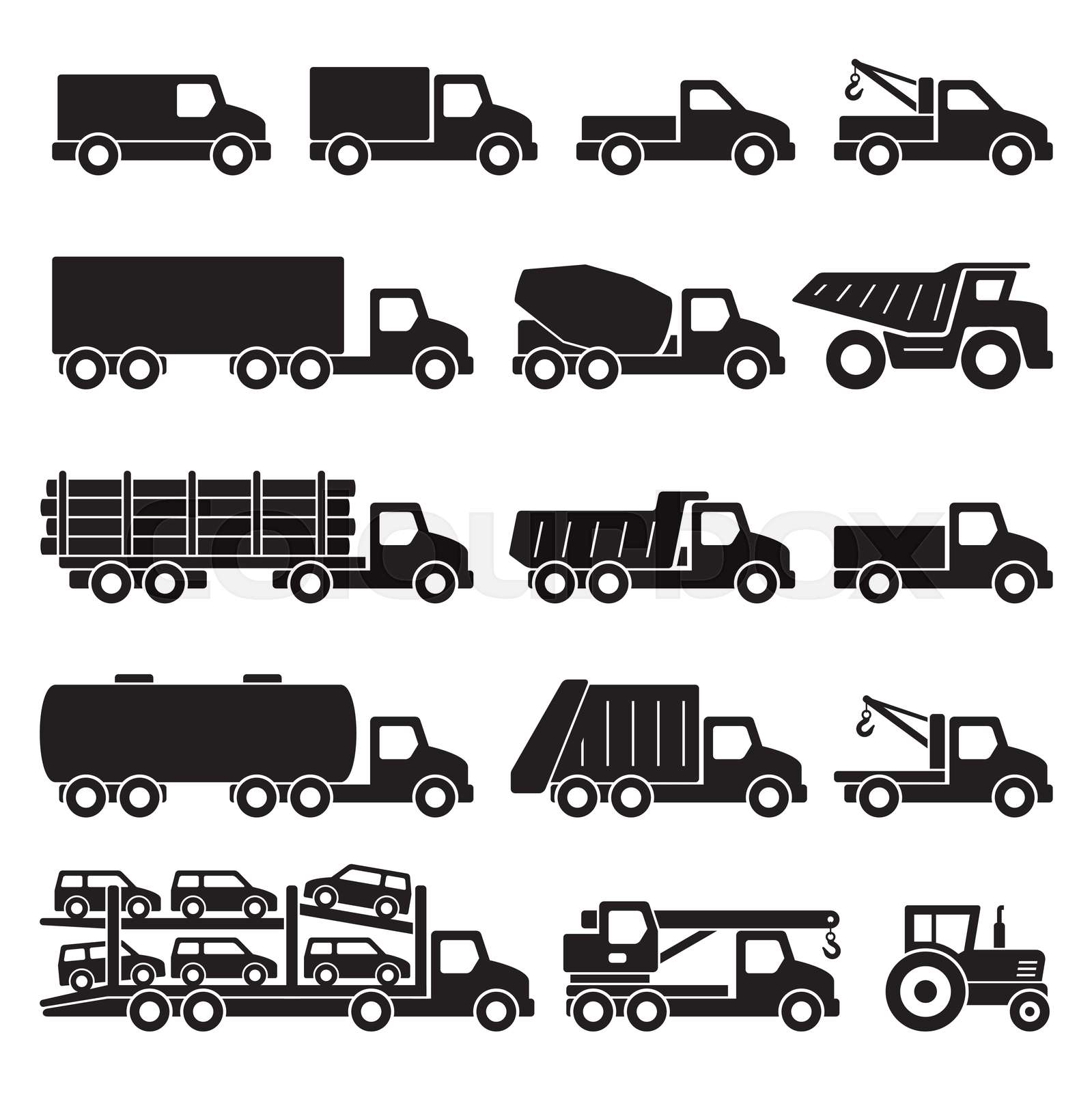 Trucks icons set | Stock vector | Colourbox