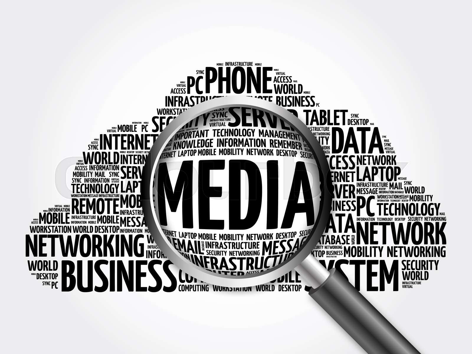 MEDIA word cloud with magnifying glass | Stock image | Colourbox