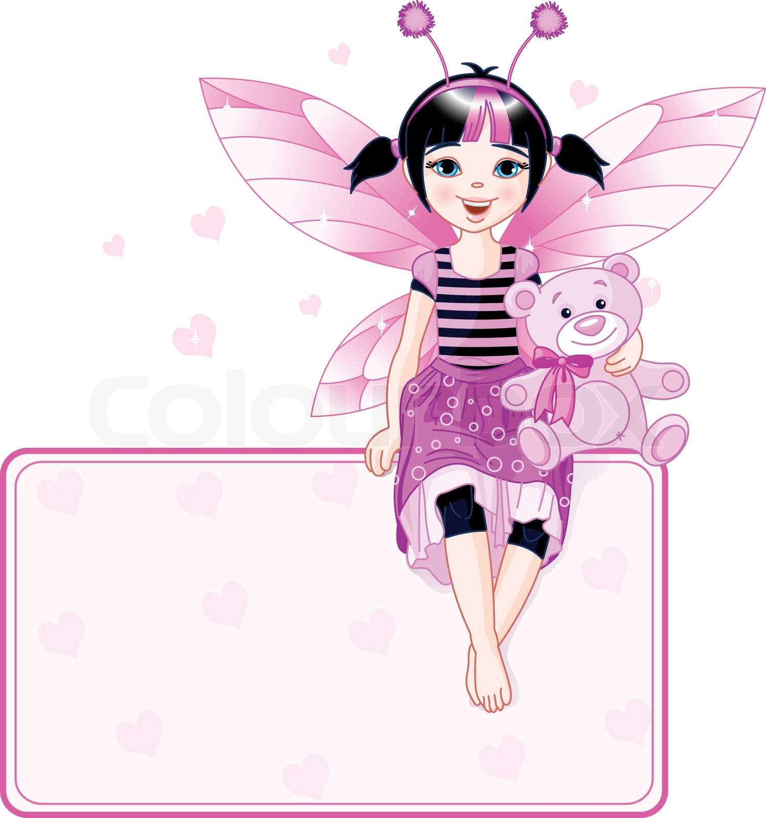 Little cute Fee sitzt auf Platz Karte. | Stock-Vektor | Colourbox