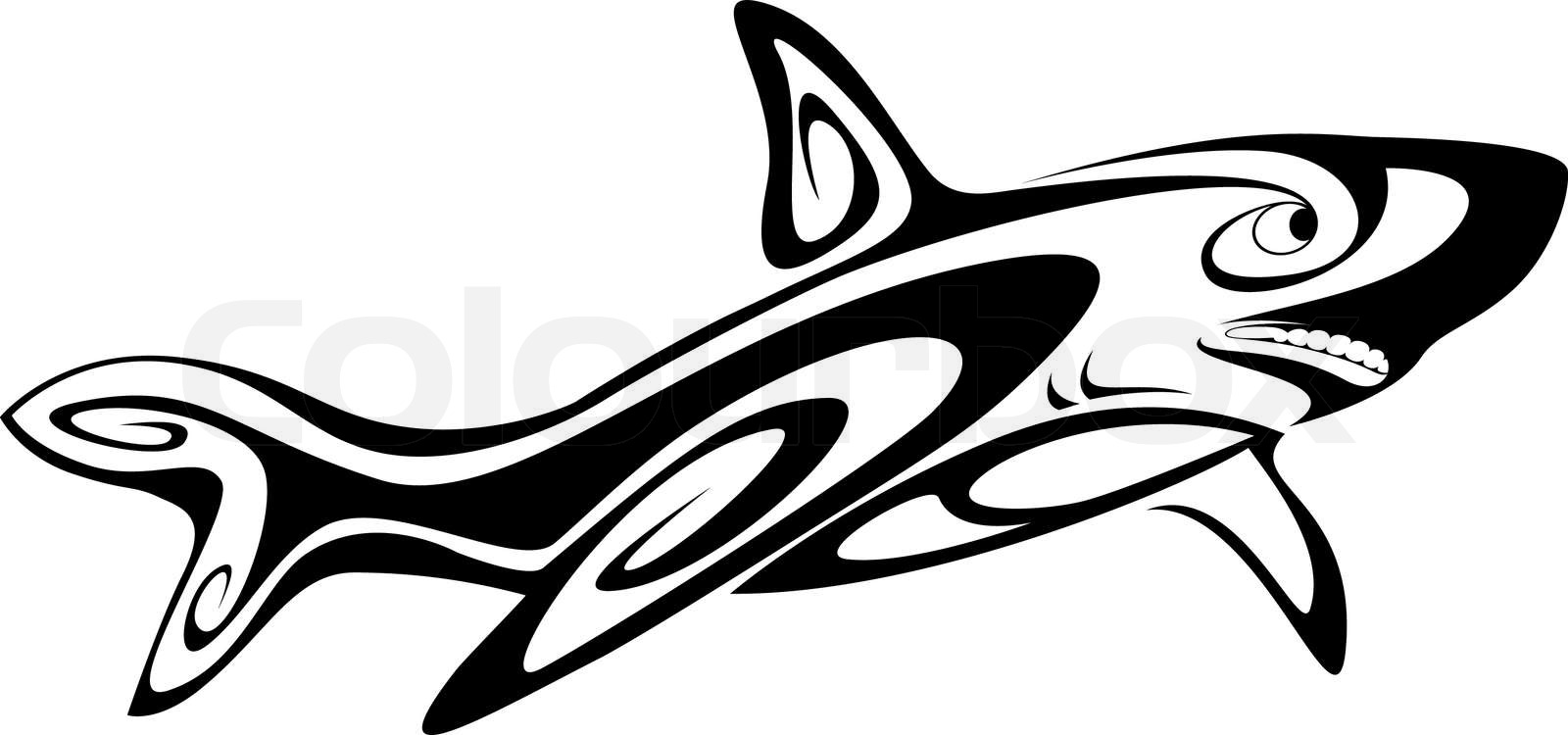 Black shark tattoo for design isolated on white | Stock vector | Colourbox