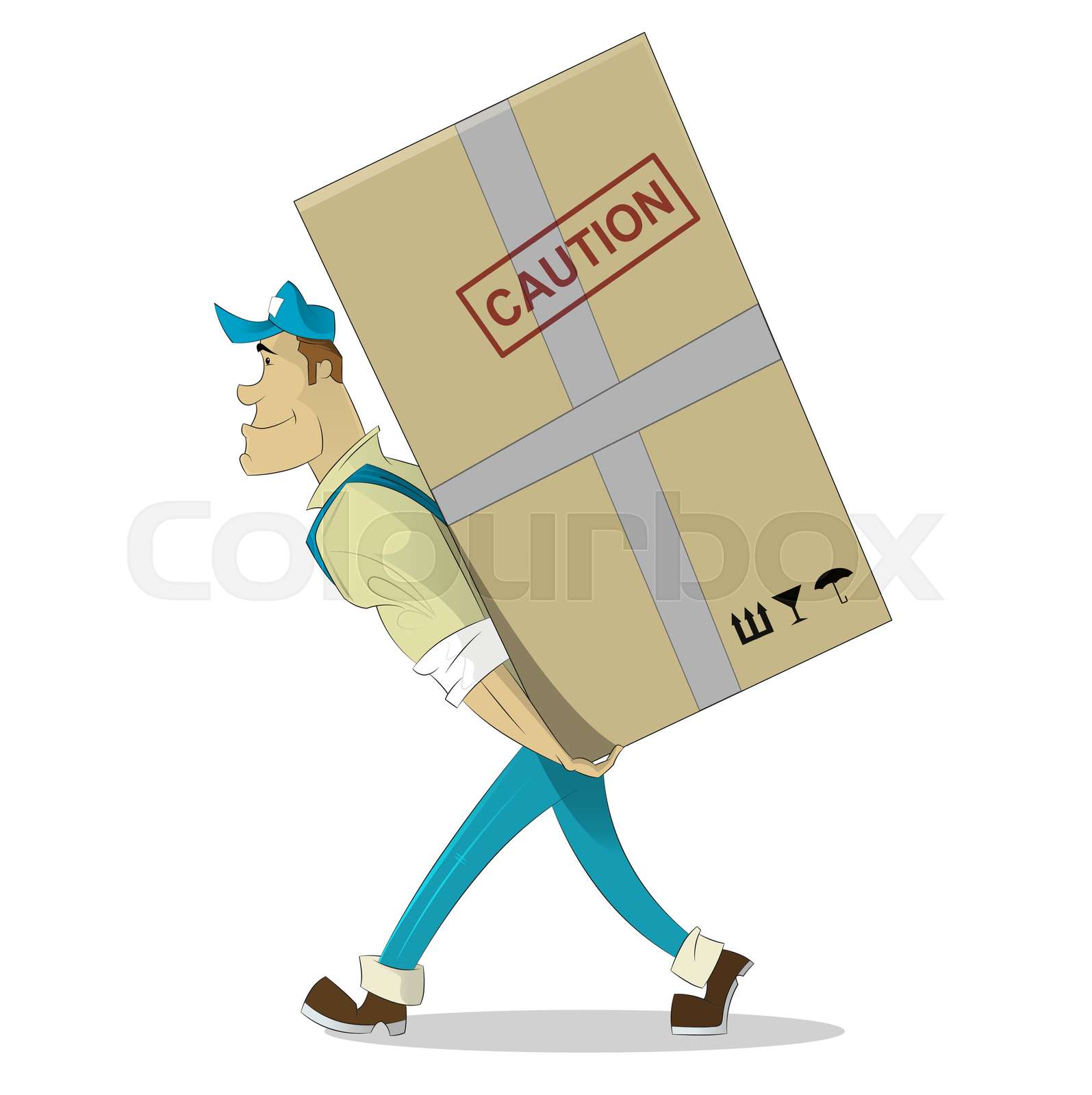 Cartoon image of porter man in blue cap. | Stock vector | Colourbox