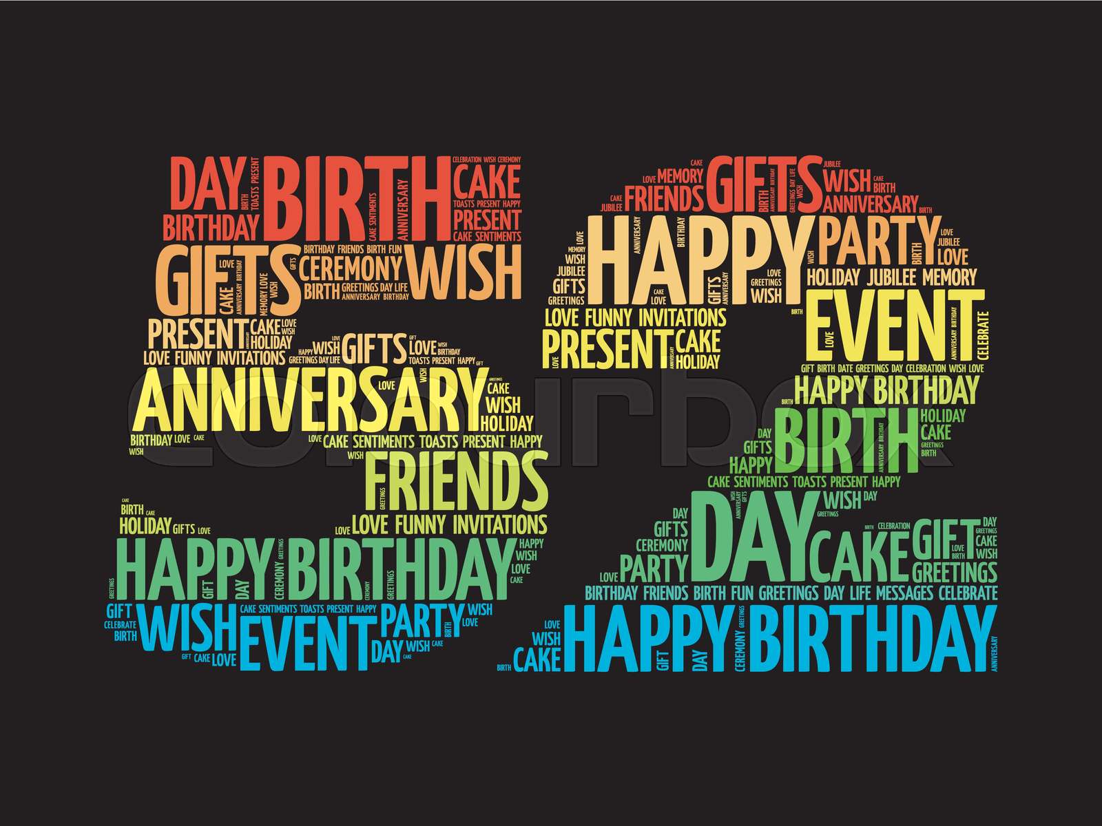 Happy 52nd birthday word cloud | Stock vector | Colourbox