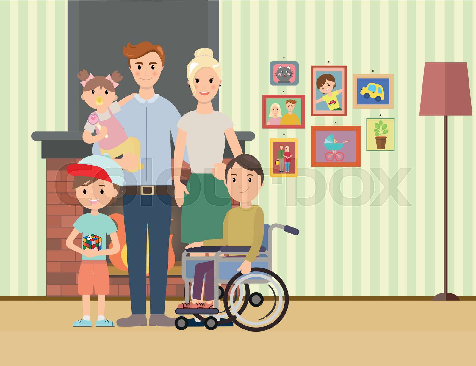 Portrait of happy family with special needs child | Stock vector ...