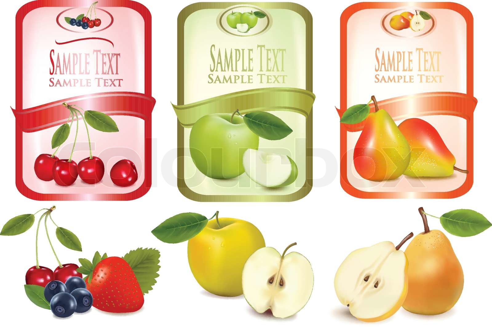 Labels with fruit. Vector illustration. | Stock vector | Colourbox