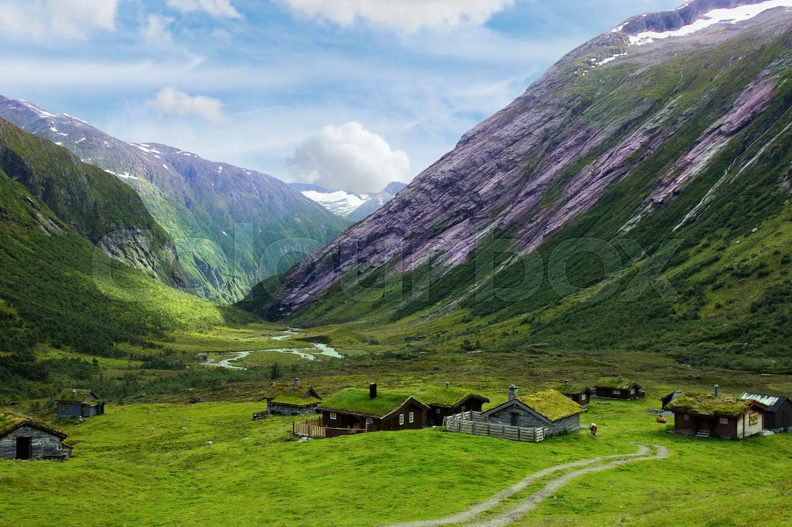 Scenic Winding Road in Norway. Green Summer Valley near Stryn, Norway ...