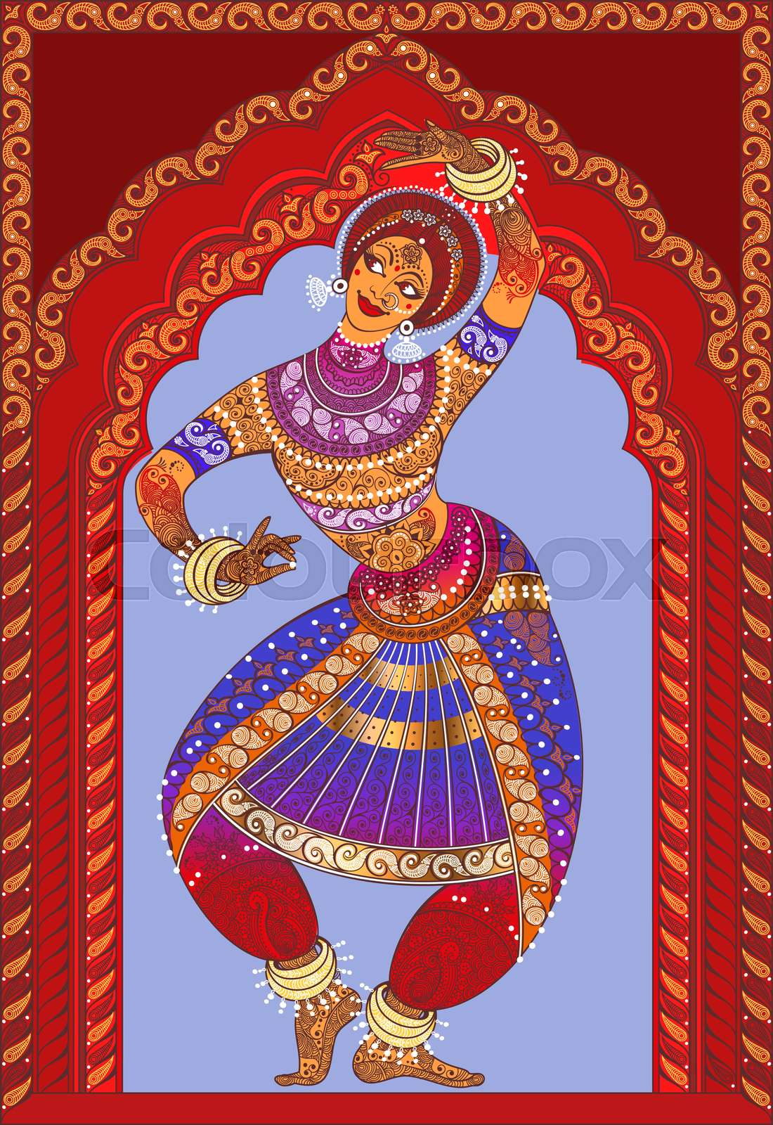 Beautiful girl dancing Indian classical dance | Stock vector | Colourbox