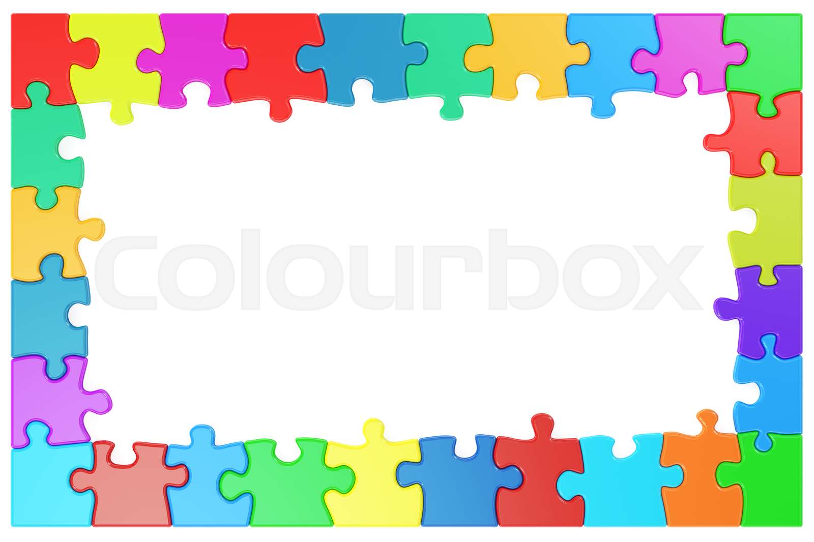 Frame from colored puzzle pieces, 3D rendering | Stock image | Colourbox