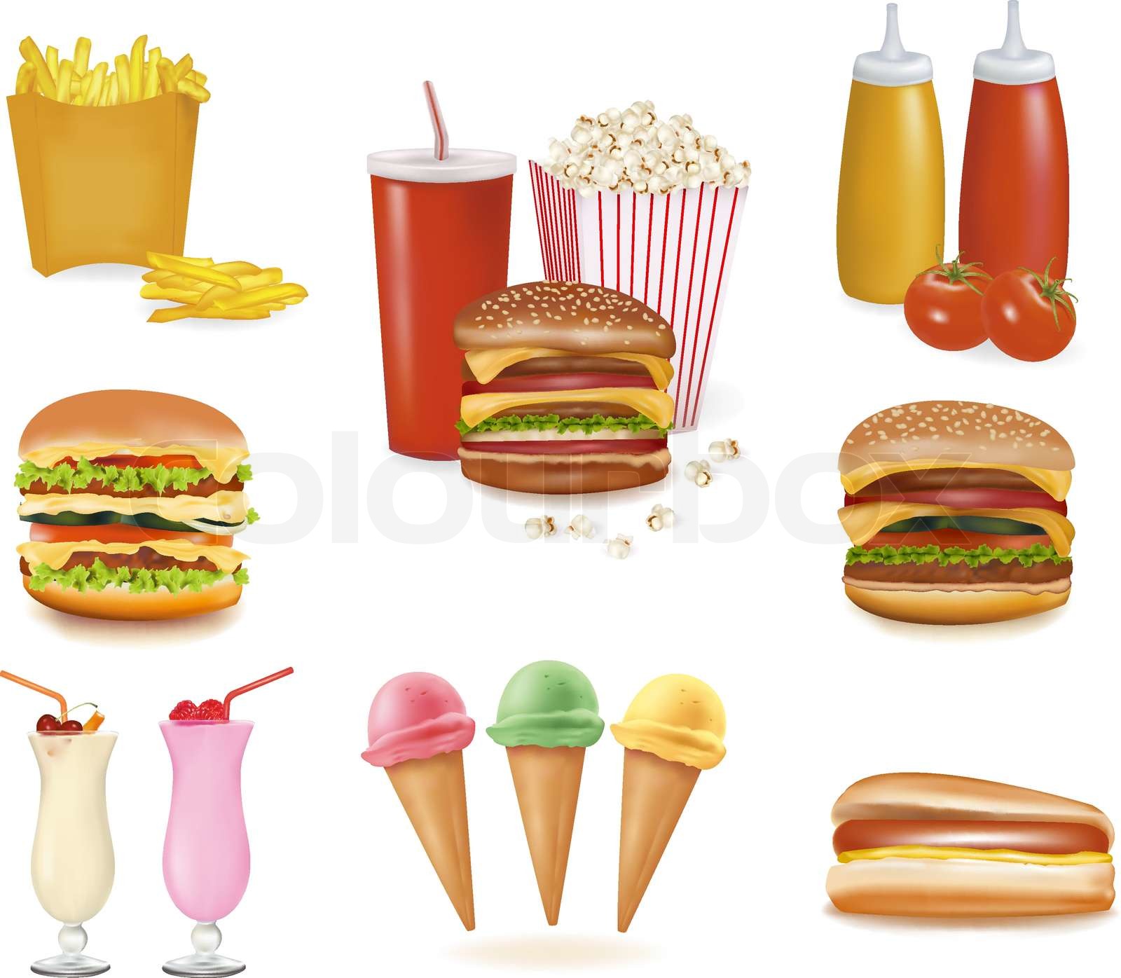 Big set of fast food products. Vector illustration. | Stock vector ...