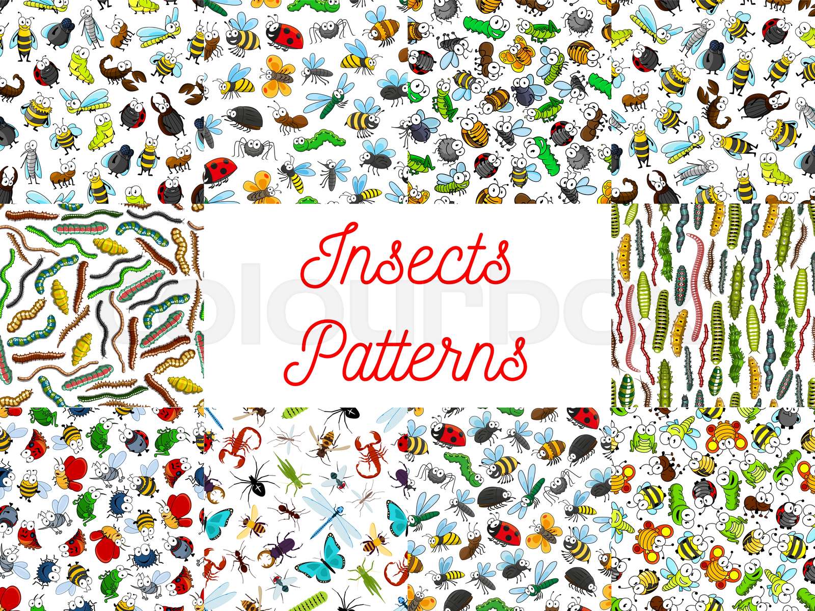 Insects and bugs cartoon pattern patterns | Stock vector | Colourbox