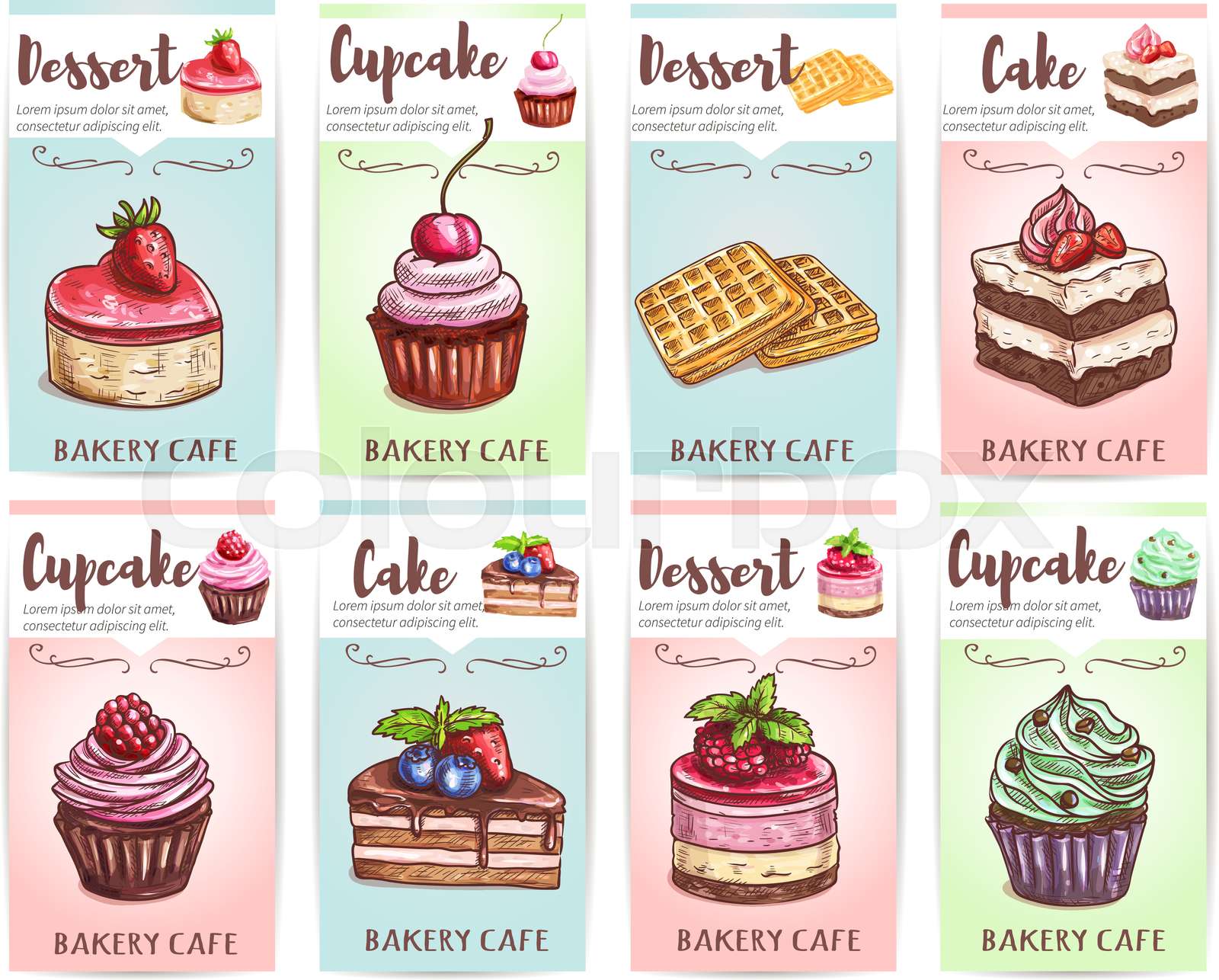 Cake, cupcake, muffin and waffle banners | Stock vector | Colourbox