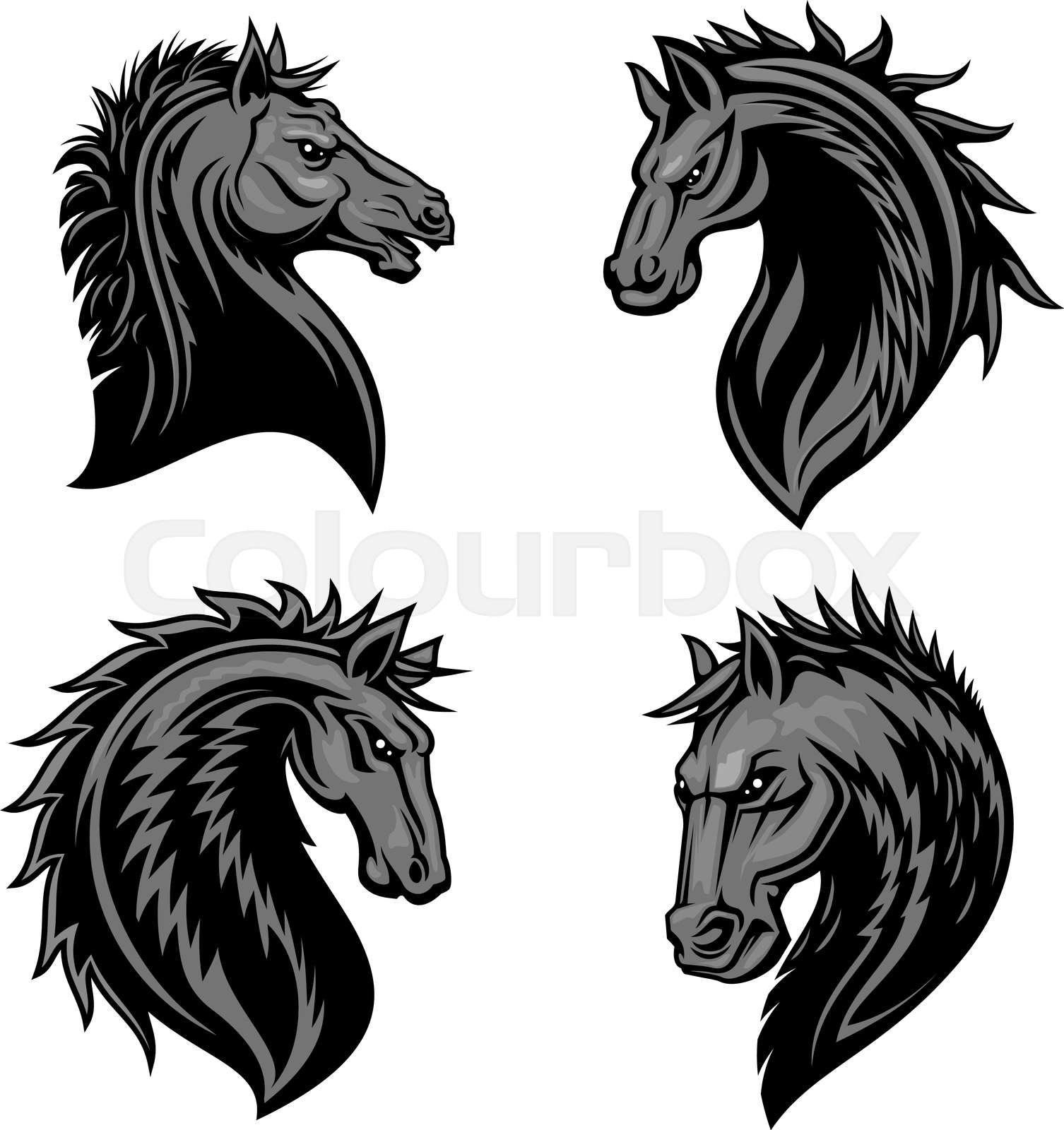 Raging stallion head heraldic icons set | Stock vector | Colourbox