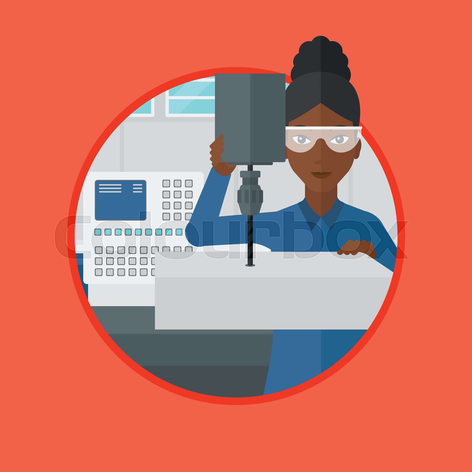 Woman working on milling machine. | Stock vector | Colourbox