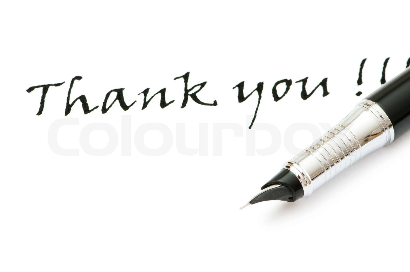 Thank you message and pen on white | Stock image | Colourbox