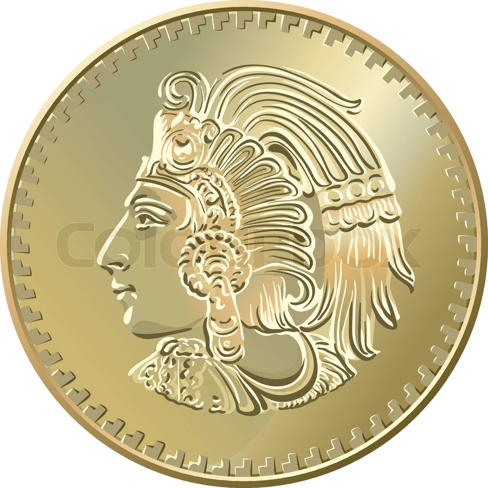 Mexican money, Gold Coin with image of Indians | Stock vector | Colourbox