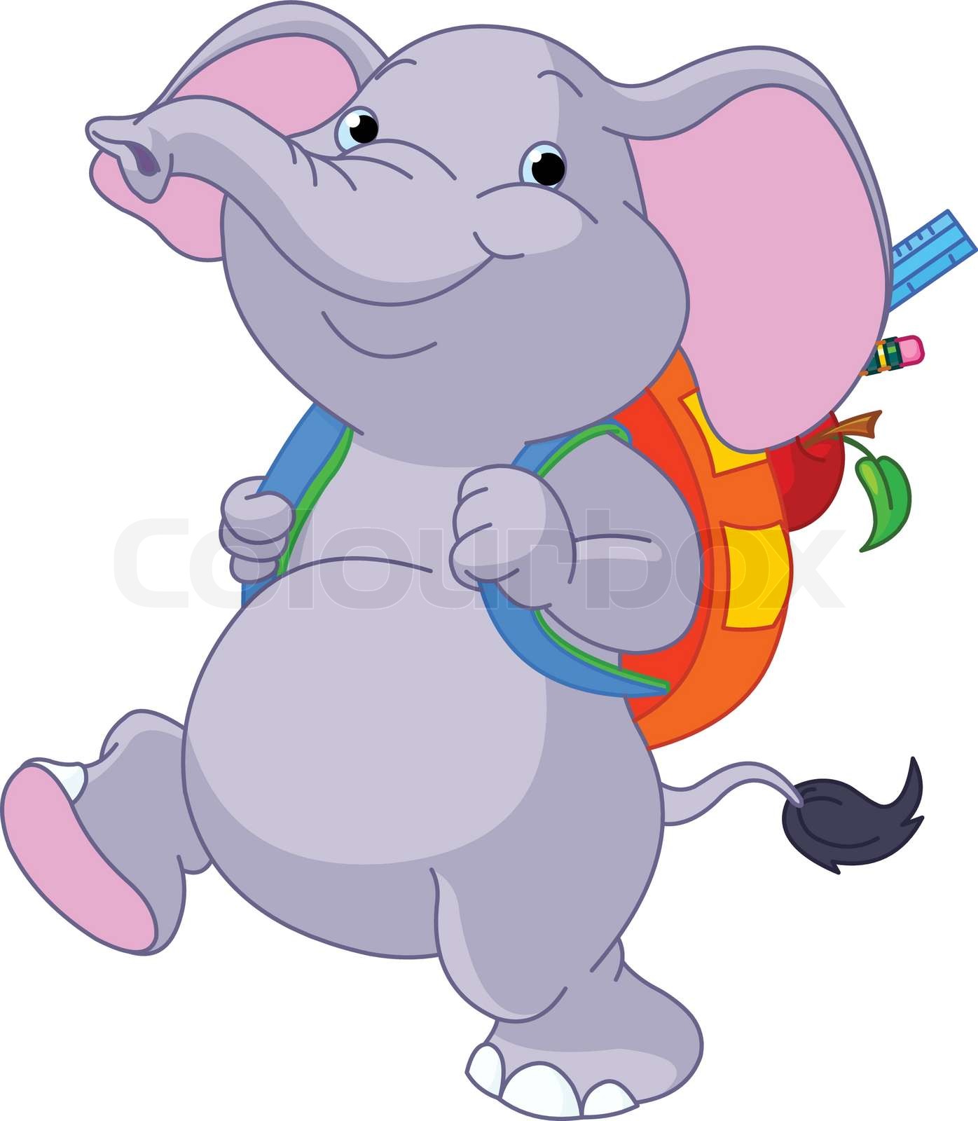 Cute elephant on his way to school | Stock vector | Colourbox