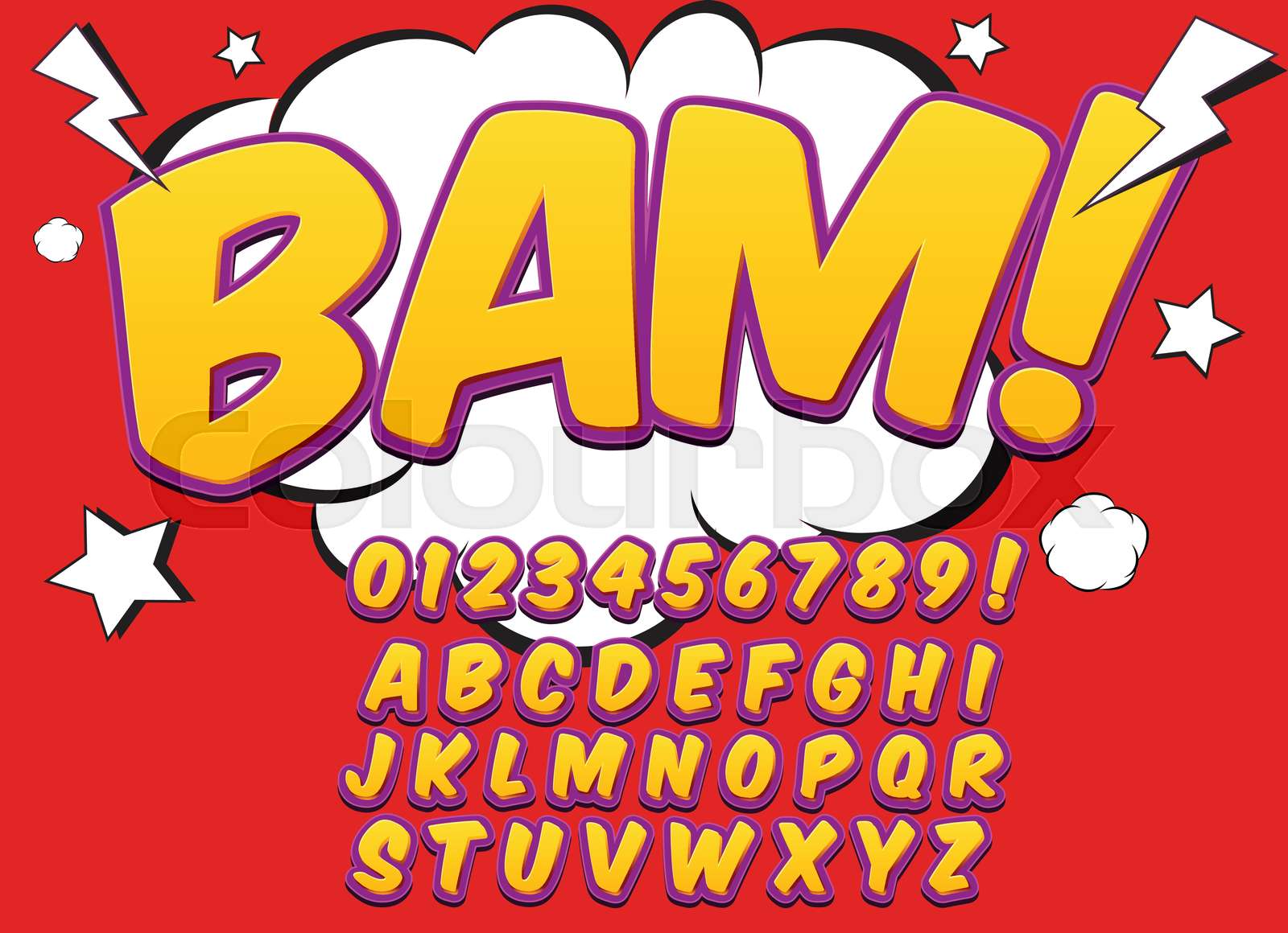 Comic alphabet set. Letters, numbers and figures for kids ...