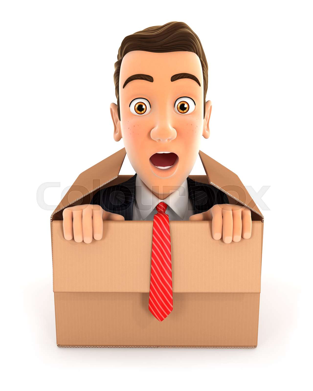 3d businessman coming out of the box | Stock image | Colourbox