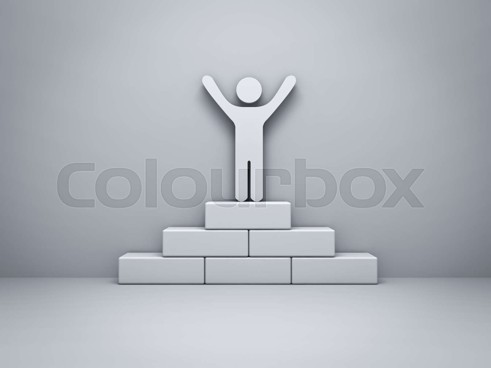 Man standing with arms wide open on the winning podium concept with ...