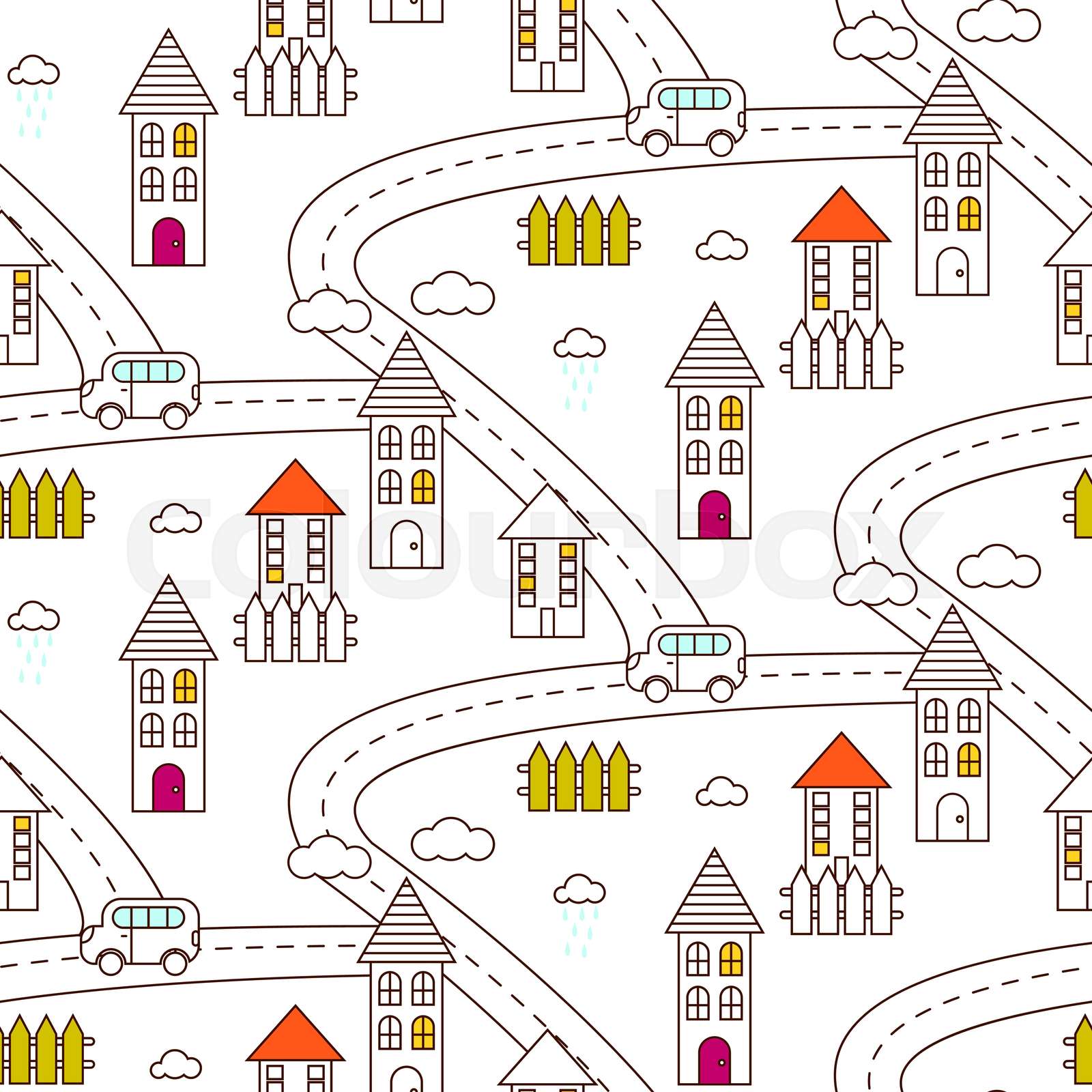 Outline village seamless pattern. | Stock vector | Colourbox