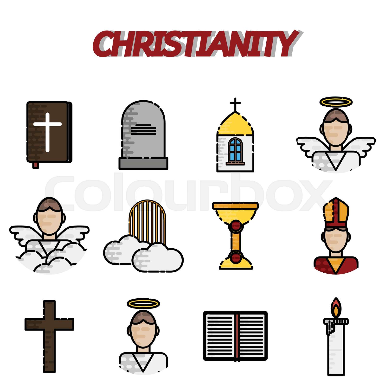 Christianity flat icon set | Stock vector | Colourbox
