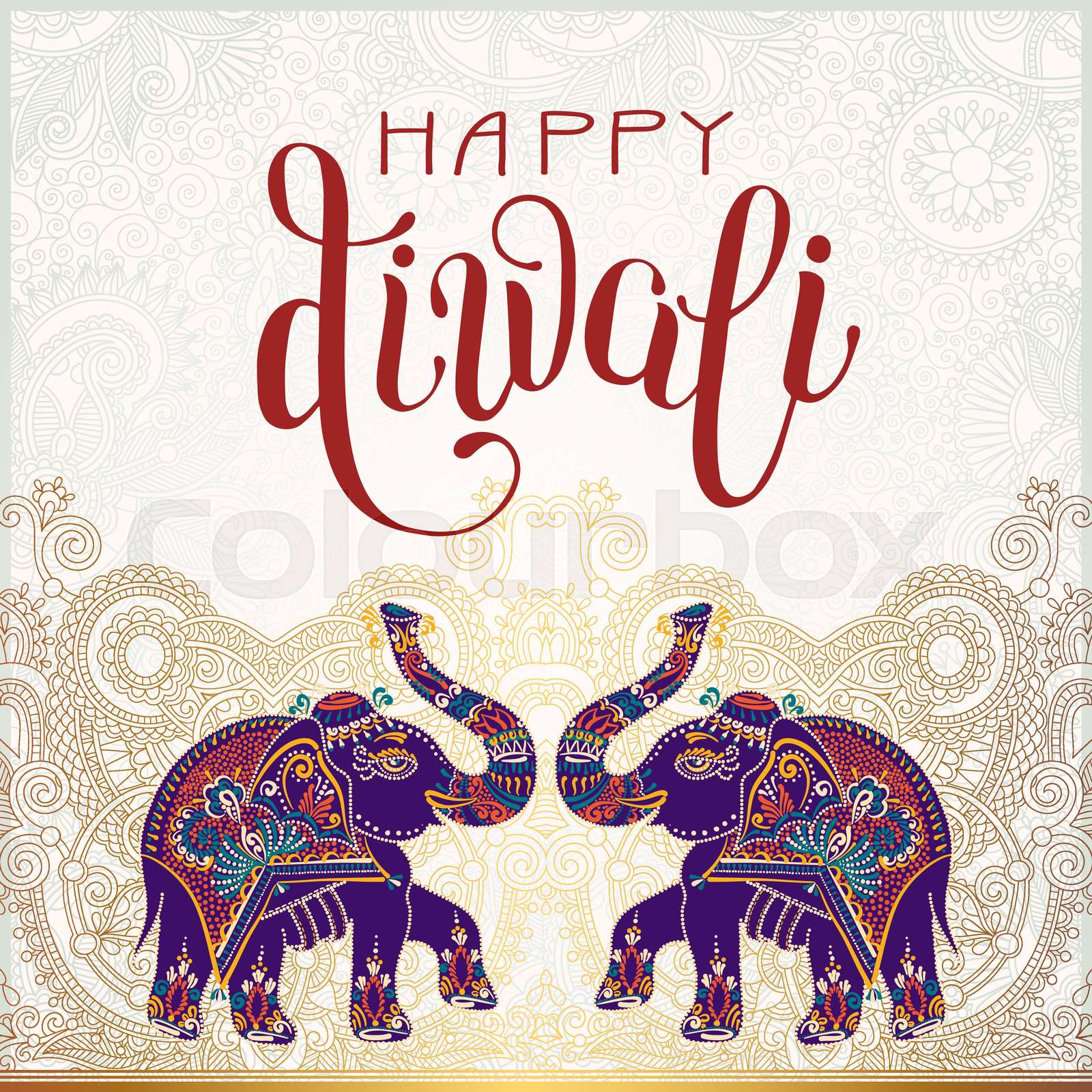 Happy Diwali gold greeting card with hand written inscription and two ...