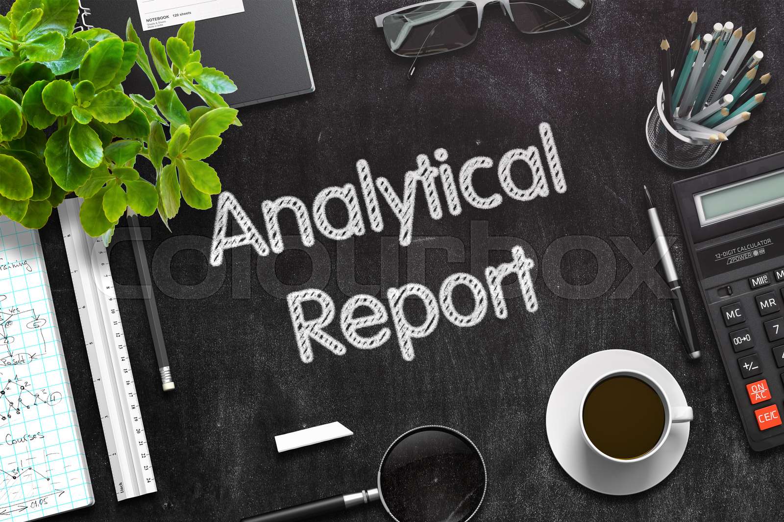 Analytical Report Concept on Black Chalkboard. 3D Rendering. | Stock ...