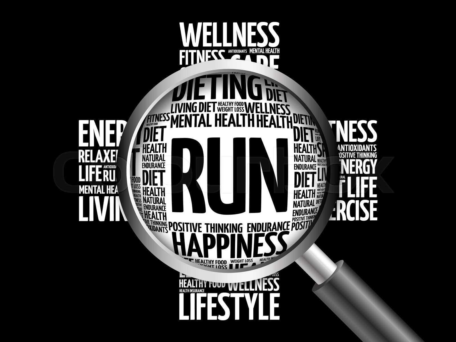 RUN word cloud with magnifying glass | Stock image | Colourbox