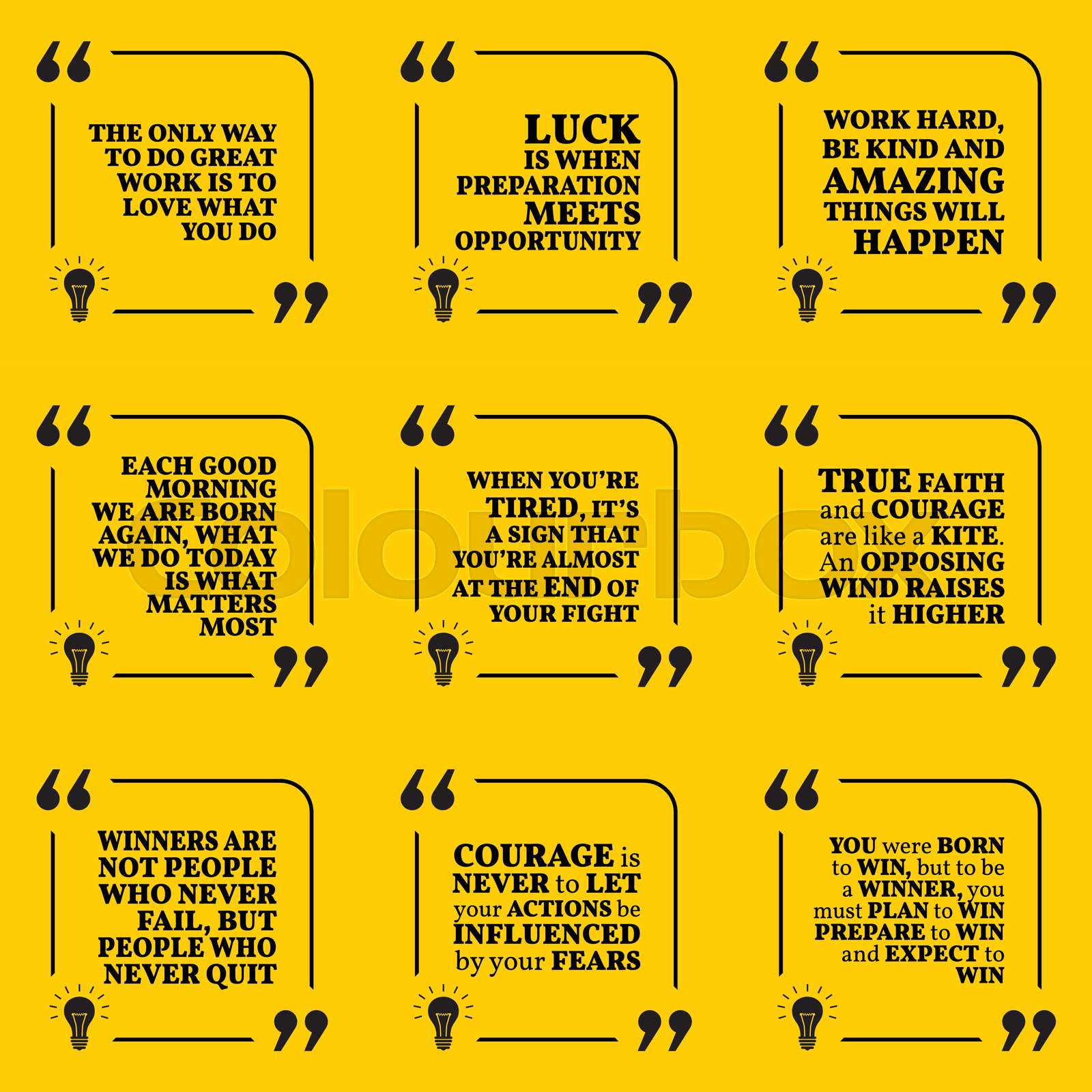 Set of motivational quotes about action, hard work, luck, goals, faith ...