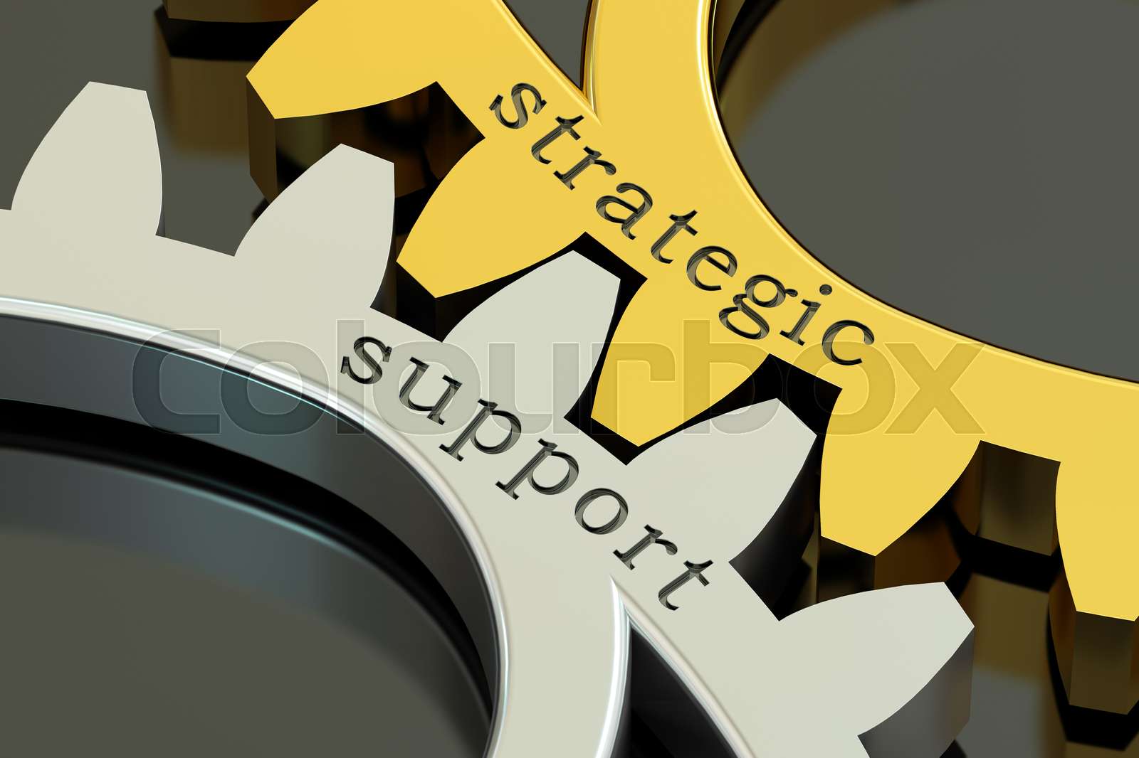 Strategic Support concept on the gearwheels, 3D rendering | Stock image ...
