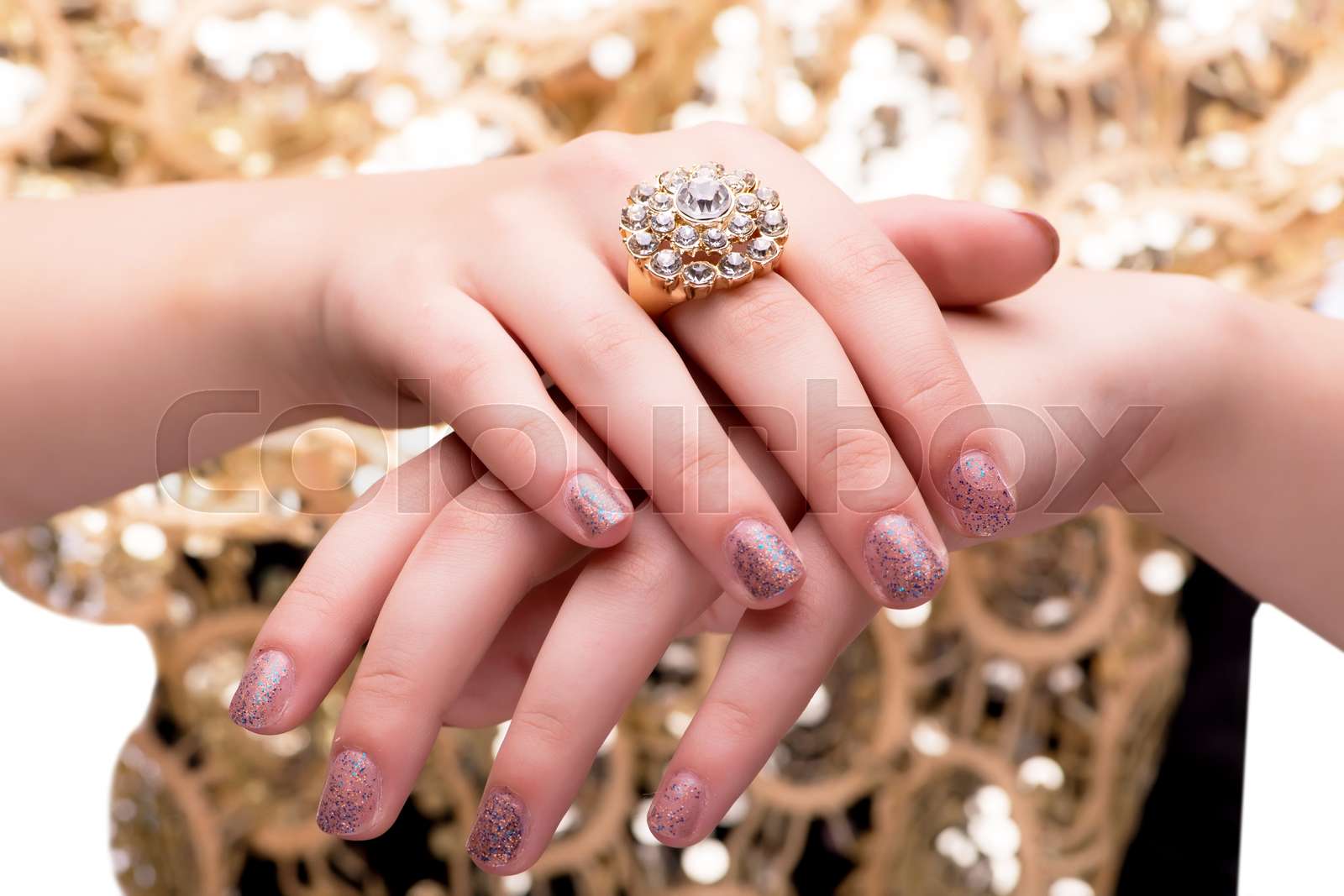 Woman showing off her jewellery rings in fashion concept | Stock image ...