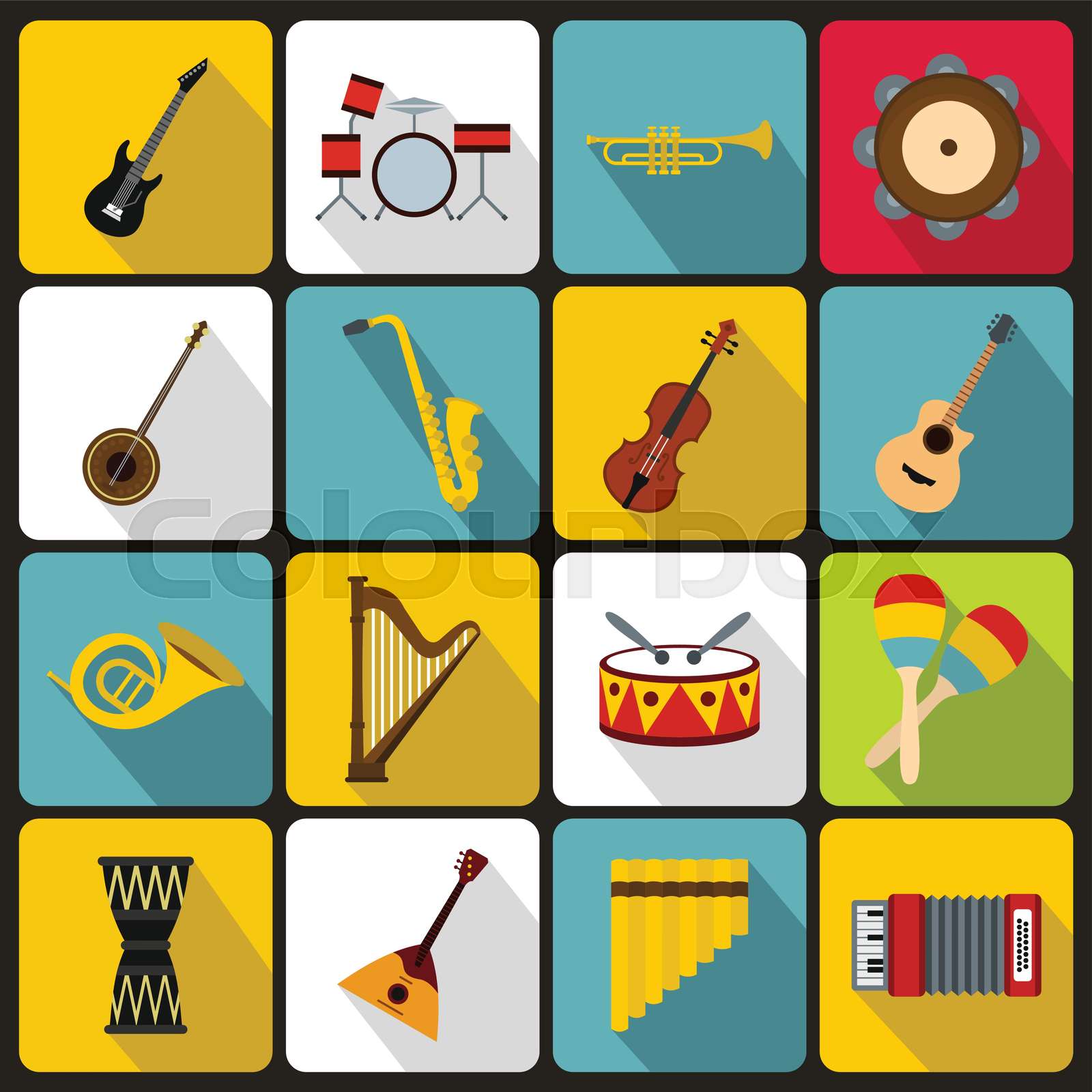 Musical instruments icons, flat style | Stock vector | Colourbox
